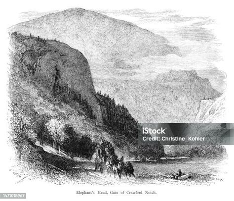 코끼리의 머리 크로포드 노치 화이트 마운틴 뉴햄프셔 미국 지리학 19세기에 대한 스톡 벡터 아트 및 기타 이미지 19세기 19세기 스타일 강 Istock