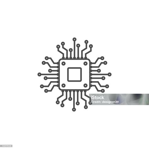 Micro Chip Line Icon Cpu Flat Design Stock Illustration Download Image Now Computer Chip