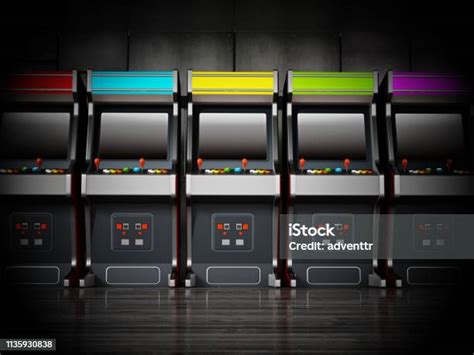 행에 어두운 빈 화면 빈티지 아케이드 기계 3d 일러스트레이션 모자이크 처리에 대한 스톡 사진 및 기타 이미지 모자이크 처리 비디오 게임 예술 Istock