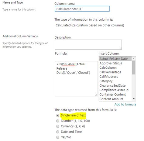 Sharepoint Online Calculated Column To Show Status If Another Has A Value Sharepoint Stack