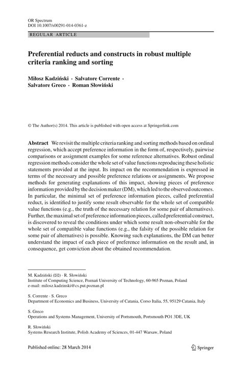 Pdf Preferential Reducts And Constructs In Robust Multiple Criteria