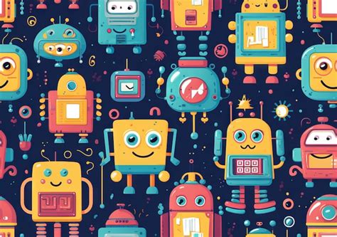 Premium Ai Image Cute Robots Seamless Pattern In Cartoon Style In The Style Of Retro Futurism