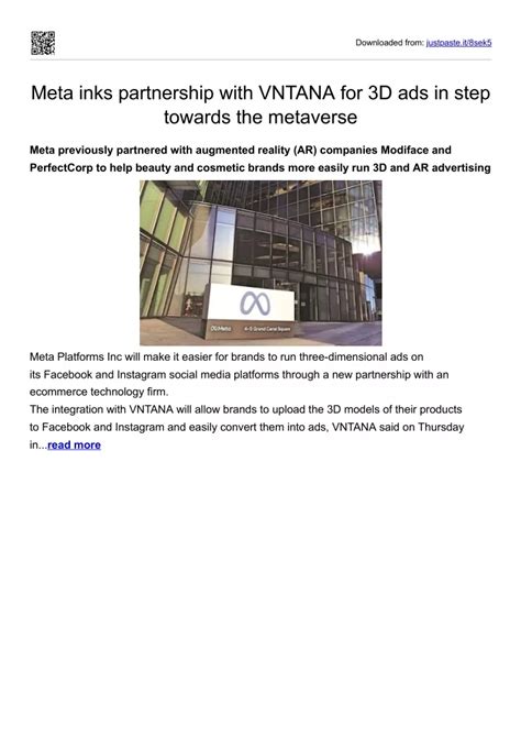 Ppt Meta Inks Partnership With Vntana For 3d Ads In Step Towards The Metaverse Powerpoint