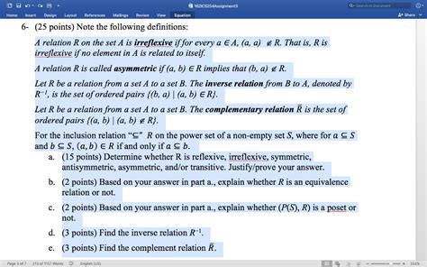 A Relation R On The Set A Is Irreflexive If For Every
