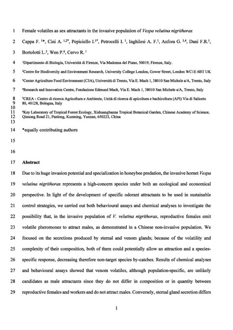 Pdf Female Volatiles As Sex Attractants In The Invasive Population Of