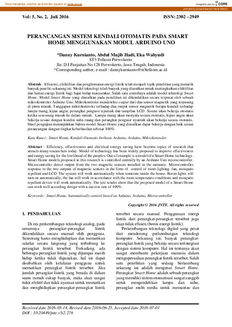 Pdf Perancangan Sistem Kendali Otomatis Pada Smart Home Menggunakan Modul Arduino Uno