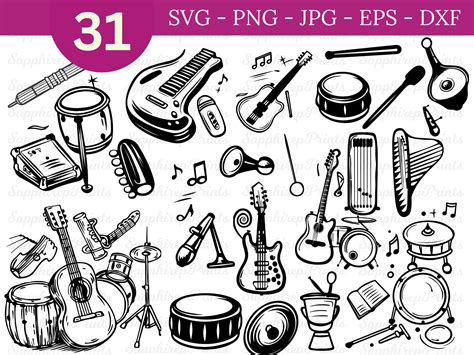 Music Instruments Svg Bundle Guitar Svg Music Instrument Vector Music Drum Svg Music
