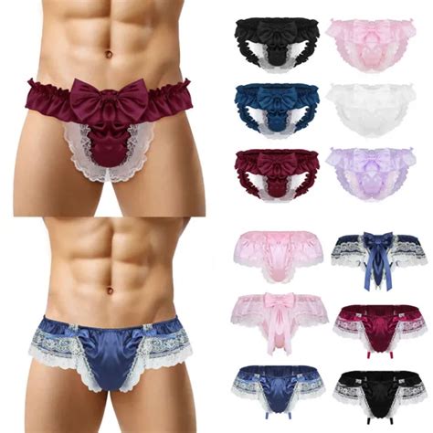 HOMMES SEXY SATIN Dentelle Pochette String String Slips Sissy Culottes Sous EUR