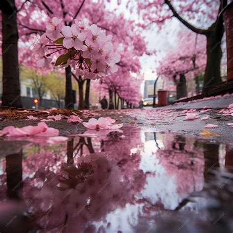 Premium Photo Reflection Of Cherry Blossom Trees In Water