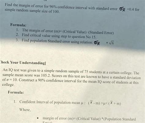 [answered] find the margin of error for 96 confidence interval with
