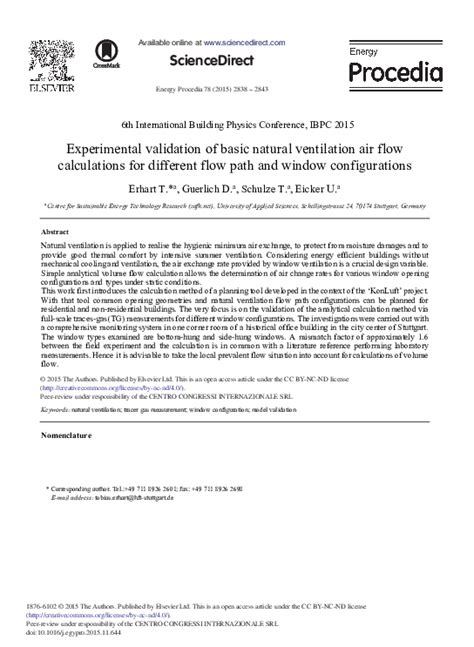Pdf Experimental Validation Of Basic Natural Ventilation Air Flow Calculations For Different