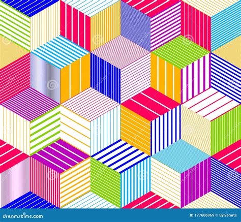 3d Cubes Seamless Pattern Vector Background Lined Dimensional Blocks Architecture And