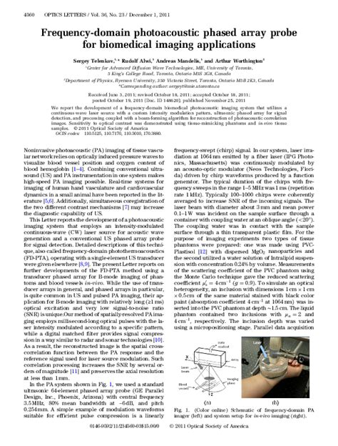 Pdf Frequency Domain Photoacoustic Phased Array Probe For Biomedical