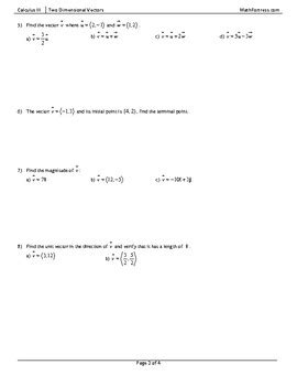 Two Dimensional Vectors Worksheet By Math Fortress TPT