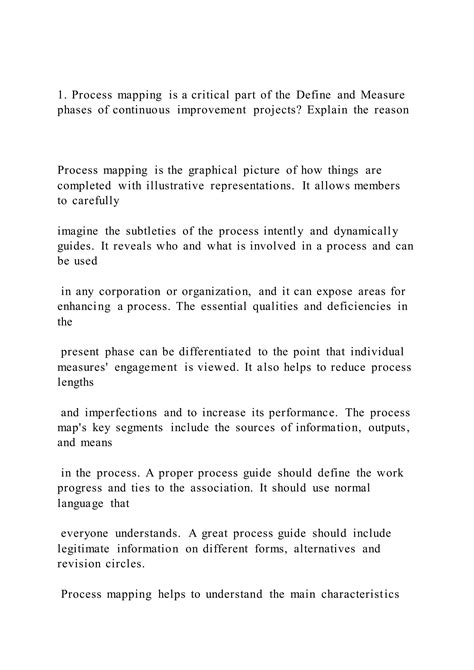 1 Process Mapping Is A Critical Part Of The Define And Measure Ph Docx