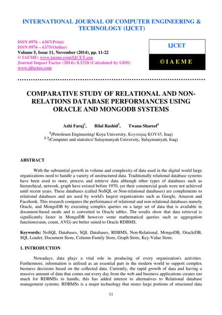 Comparative Study Of Relational And Non Relations Database Performances