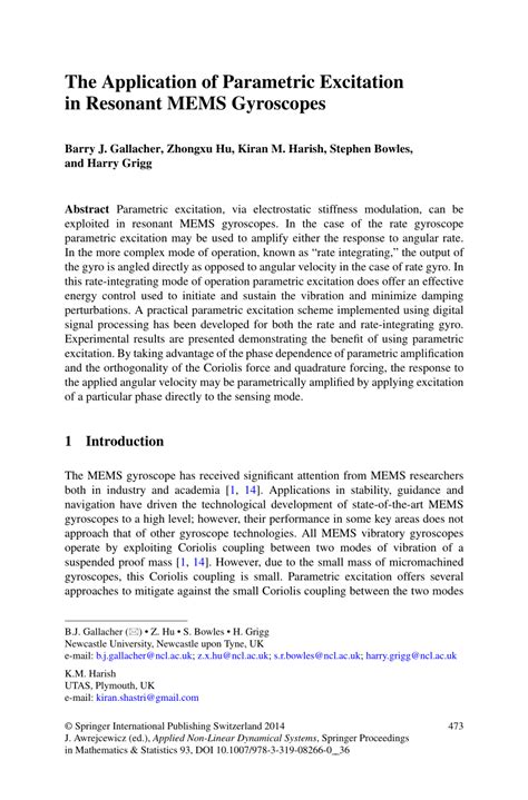 Pdf The Application Of Parametric Excitation In Mems Gyroscopes