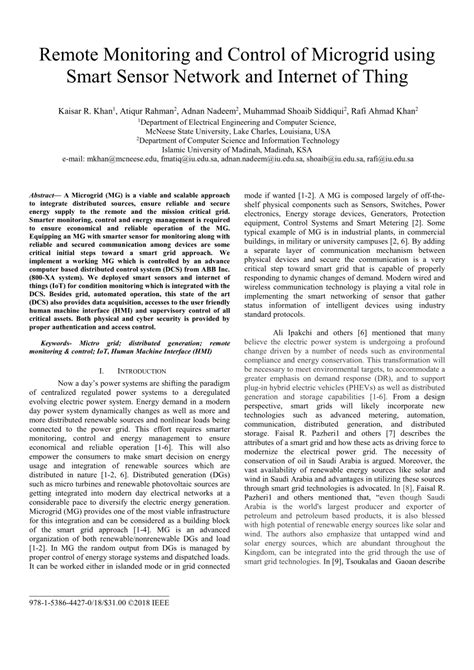 Pdf Remote Monitoring And Control Of Microgrid Using Smart Sensor Network And Internet Of Thing