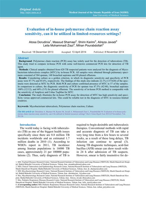 Pdf Evaluation Of In House Polymerase Chain Reaction Assay Sensitivity Can It Be Utilized In