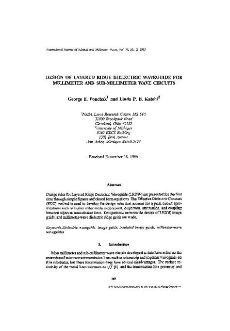 Pdf Design Of Layered Ridge Dielectric Waveguide For Millimeter And Sub Millimeter Wave Circuits