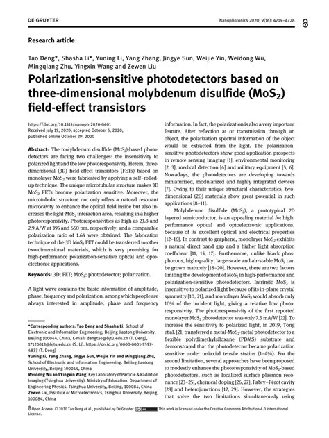 Pdf Polarization Sensitive Photodetectors Based On Three Dimensional