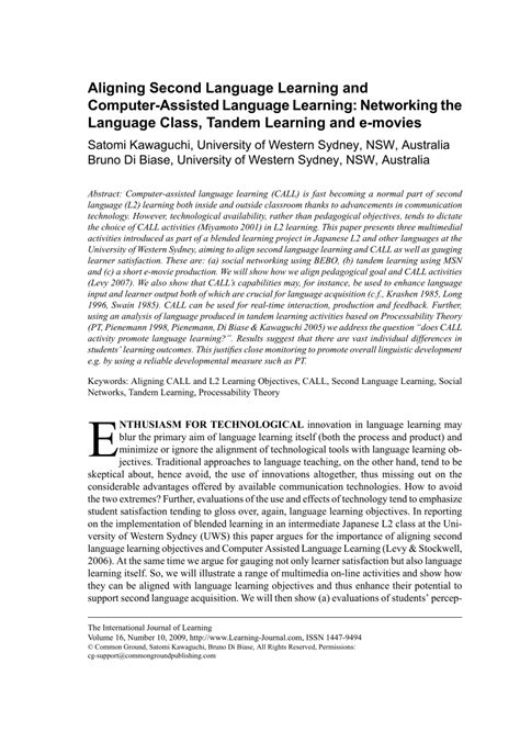 Pdf Aligning Second Language Learning And Computer Assisted Language Learning Networking The