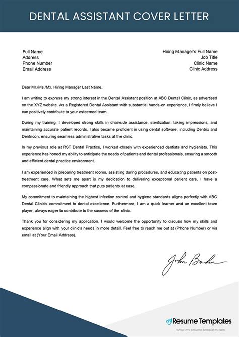 Dental Assistant Cover Letter Sample 2023 Free Download