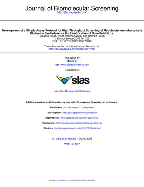 Pdf Development Of A Simple Assay Protocol For High Throughput