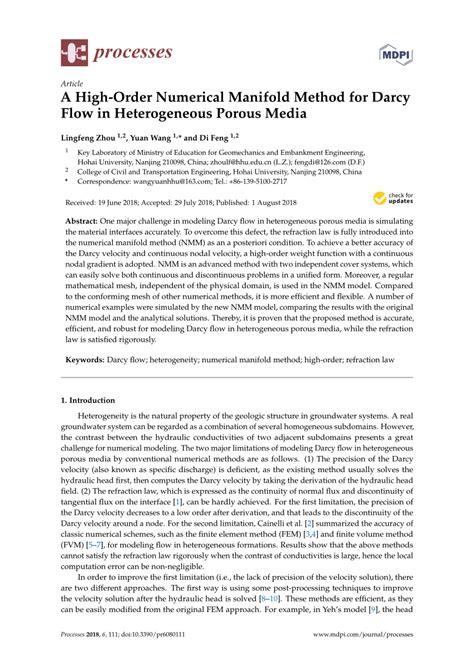 Pdf A High Order Numerical Manifold Method For Darcy Flow In Heterogeneous Porous Media