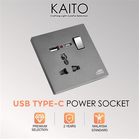 Kaito 13a Switch Socket Outlet 【usb Type C】 Usb Power Wall Plug