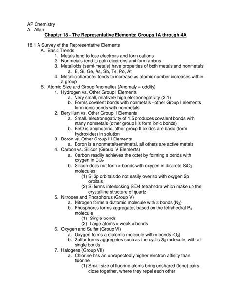 Representative Elements Ap Chemistry A Allan Chapter 18 The Representative Elements Groups