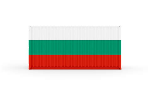 흰색 배경에 불가리아 플래그와화물 컨테이너의 3d 그림입니다 배달 운송 운송 화물 운송 3d 그림 경제에 대한 스톡 사진 및