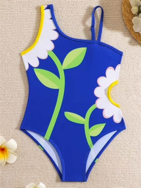 Girls Floral Cutout One Piece Swimsuit Blue Summer Swimwear Mia