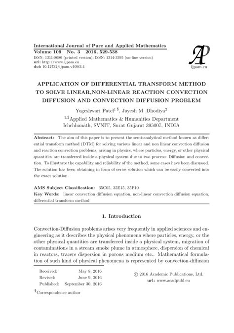 Pdf Application Of Differential Transform Method To Solve Linearnon