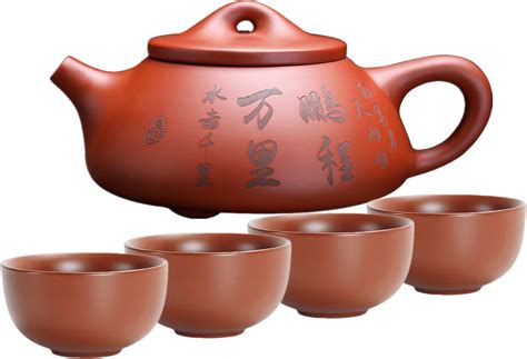 Zisha Teapot Teacup Set 6 Oz Chinese Yixing Purple Clay