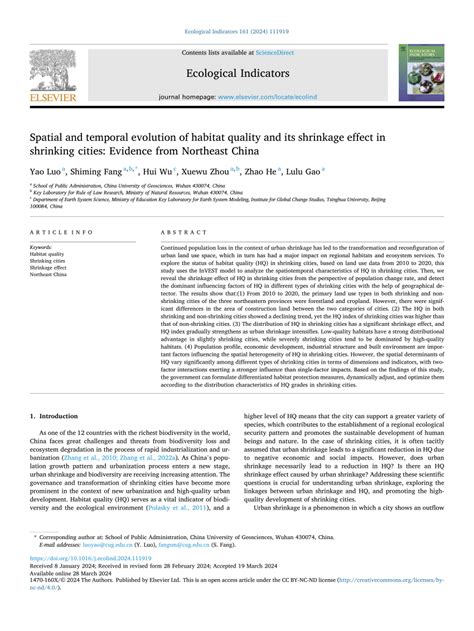 Pdf Spatial And Temporal Evolution Of Habitat Quality And Its