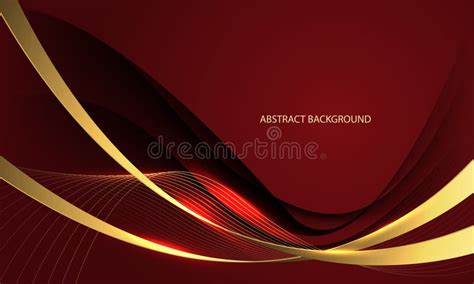 Abstract Gold Line Ribbon Curve Overlap On Red Fabric Wave Design