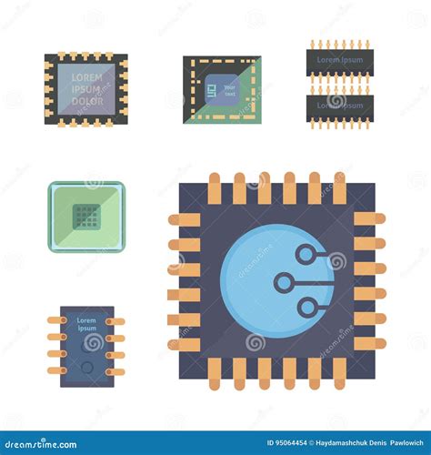 Microprocessor And Electronic Chips Icons Set Chip Vector Illustration Stock Vector