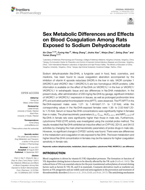 Pdf Sex Metabolic Differences And Effects On Blood Coagulation Among