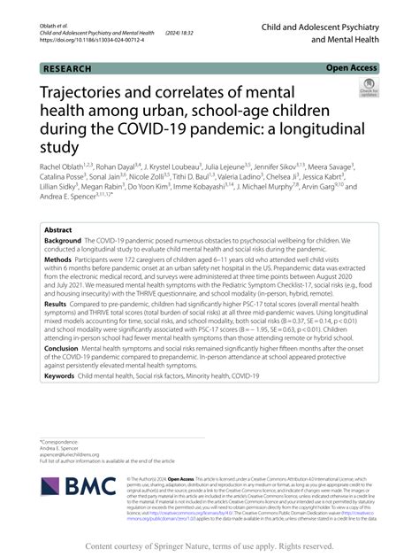 Pdf Trajectories And Correlates Of Mental Health Among Urban School