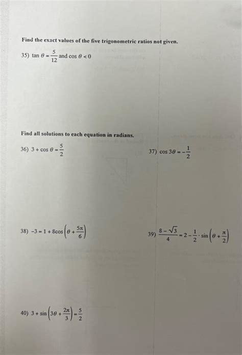 Solved Find The Exact Values Of The Five Trigonometric Chegg Com