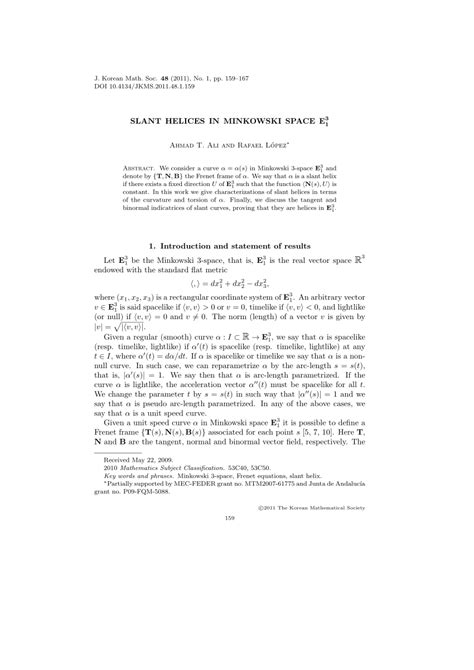 Pdf On Slant Helices In Minkowski Space E1