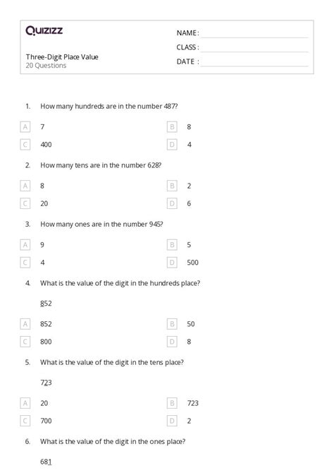 Place Value Three Digit Numbers Worksheets