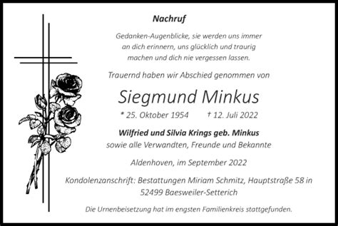 Traueranzeigen Von Siegmund Minkus Aachen Gedenkt