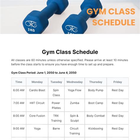 Free Gym Class Schedule Template To Edit Online