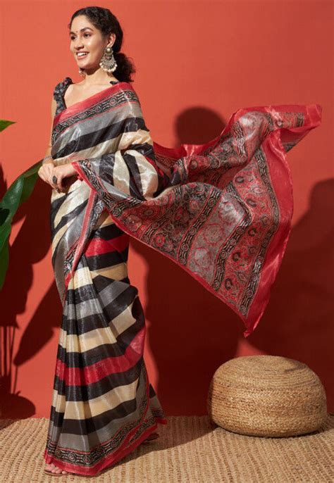 Buy Printed Tissue Saree In Multicolor Online Spf15567 Utsav Fashion