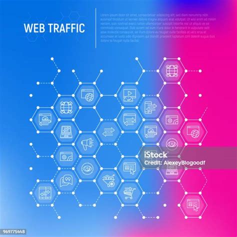 Konsep Lalu Lintas Web Dalam Sarang Lebah Dengan Ikon Garis Tipis Teknologi Seo Pertukaran Data