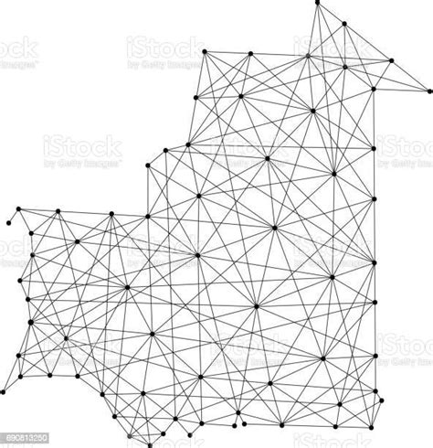다각형 블랙 라인과 벡터 일러스트 레이 션의 점 들에서 모리타니의 지도 0명에 대한 스톡 벡터 아트 및 기타 이미지 0명 개념과 주제 검은색 Istock
