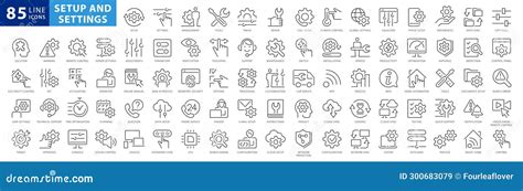 Setting And Setup Line Icons Collection Operation Gear Processing Tools Icons Stock