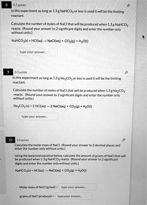 solved in this experiment as long as 1 3g nahco3 or less is used it will be the limiting